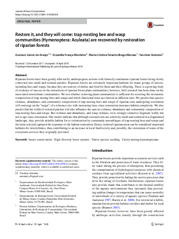 (PDF) Restore it, and they will come: trap-nesting bee and wasp ...