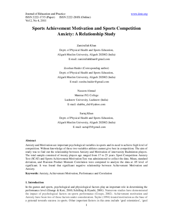 (PDF) Sports Achievement Motivation and Sports Competition Anxiety: A ...