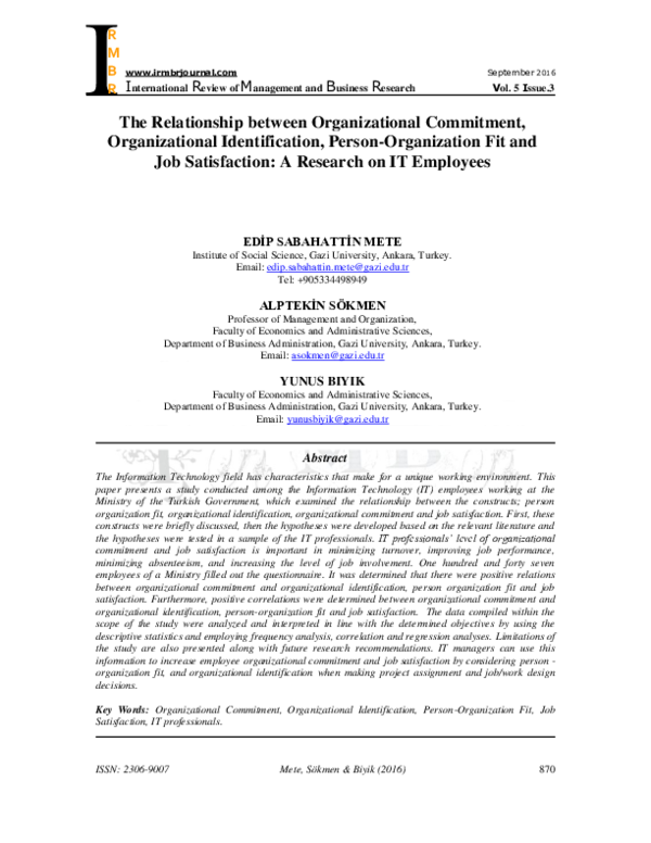 (PDF) The Relationship between Organizational Commitment Organizational Identification Person ...