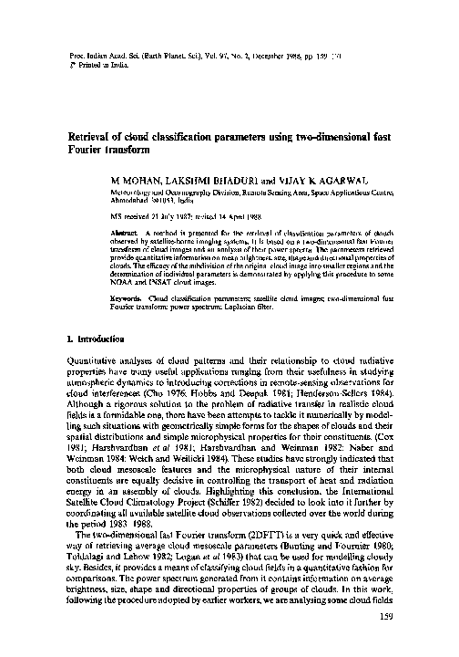 (PDF) Cloud Classification Parameter Retrieval via FFT Analysis