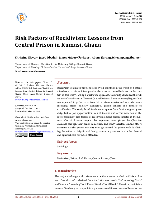 (PDF) Risk Factors of Recidivism: Lessons from Central Prison in Kumasi ...
