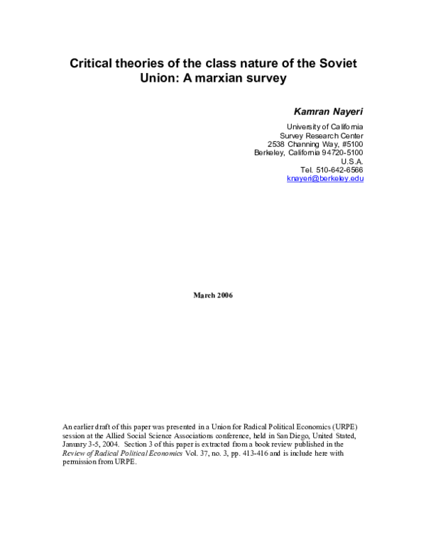 (PDF) Critical theories of the class nature of the Soviet Union: A ...