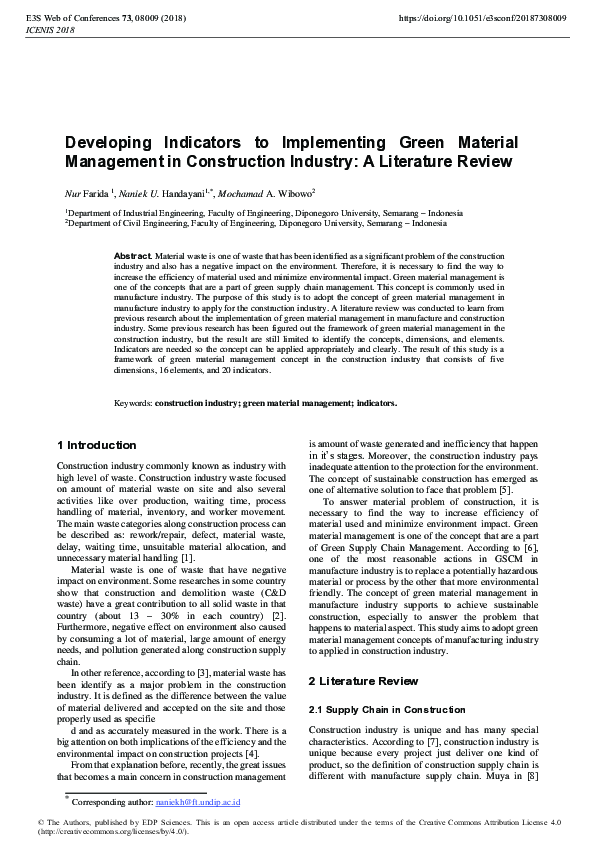(PDF) Developing Indicators to Implementing Green Material Management ...