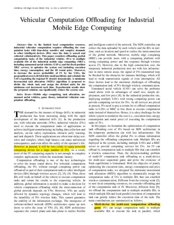 (PDF) Vehicular Computation Offloading for Industrial Mobile Edge Computing