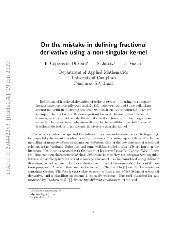 (PDF) On the mistake in defining fractional derivative using a non ...
