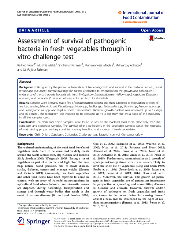 (PDF) Assessment of survival of pathogenic bacteria in fresh vegetables ...