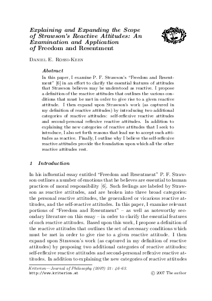 (PDF) Explaining and Expanding the Scope of Strawson's Reactive ...