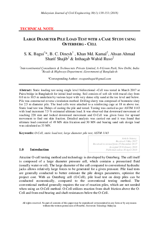 (PDF) Large Diameter Pile Load Test with a Case Study Using Osterberg ...