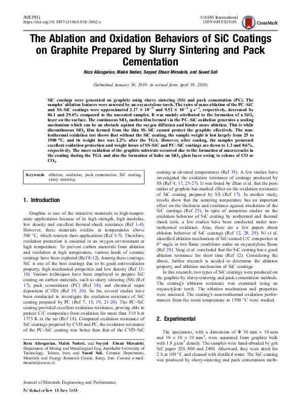 (PDF) The Ablation and Oxidation Behaviors of SiC Coatings on Graphite ...