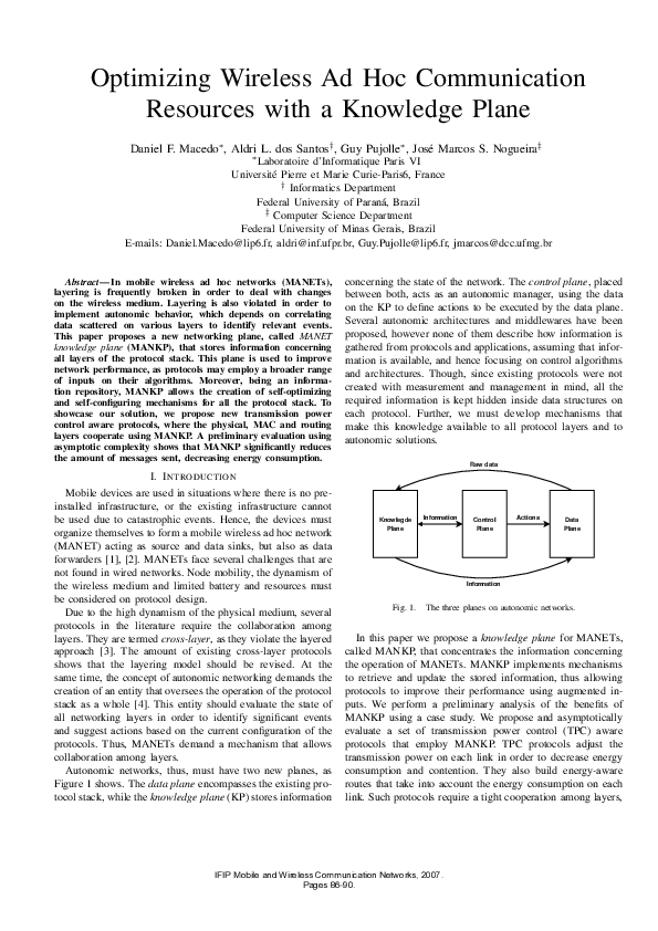 (PDF) Optimizing wireless ad hoc communication resources with a knowledge plane