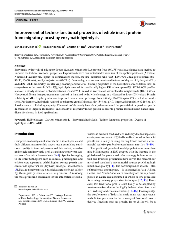 (PDF) Improvement of techno-functional properties of edible insect ...