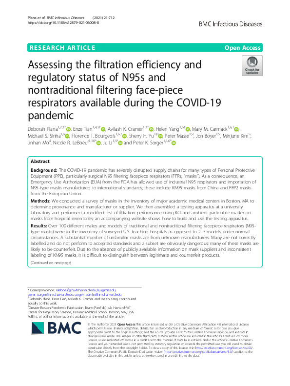 (PDF) Assessing the filtration efficiency and regulatory status of N95s ...