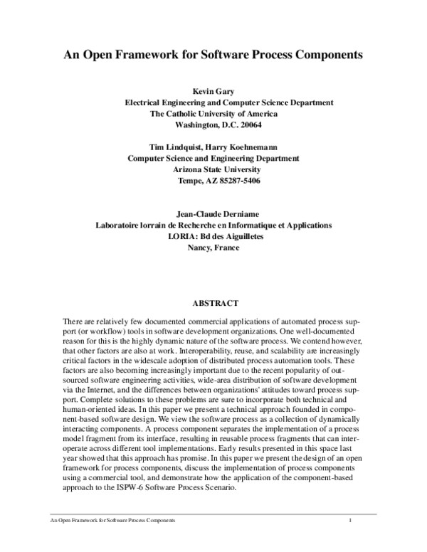 (PDF) An Open Framework for Software Process Components