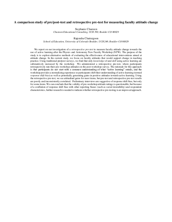 (PDF) A comparison study of pre/post-test and retrospective pre-test ... (PDF) A comparison study of pre/post-test and retrospective pre-test ...