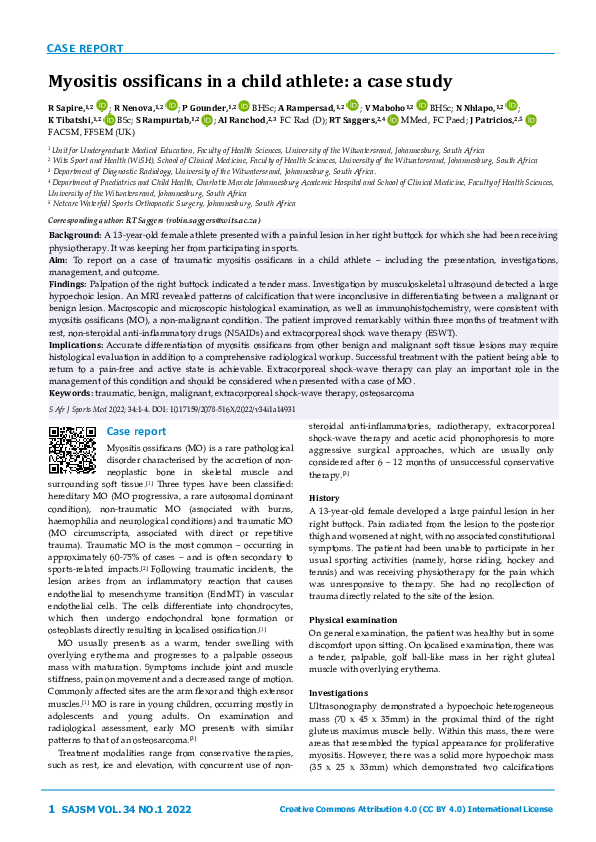 (PDF) Myositis ossificans in a child athlete: a case study