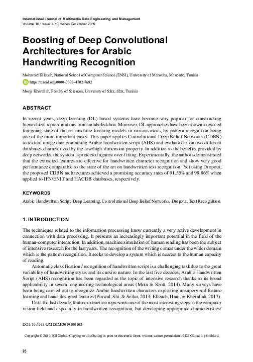 (PDF) Boosting of Deep Convolutional Architectures for Arabic Handwriting Recognition
