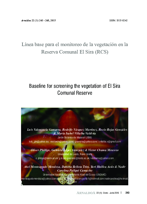 (PDF) Línea Base Para El Monitoreo De La Vegetación en La Reserva Comunal El Sira (RCS)