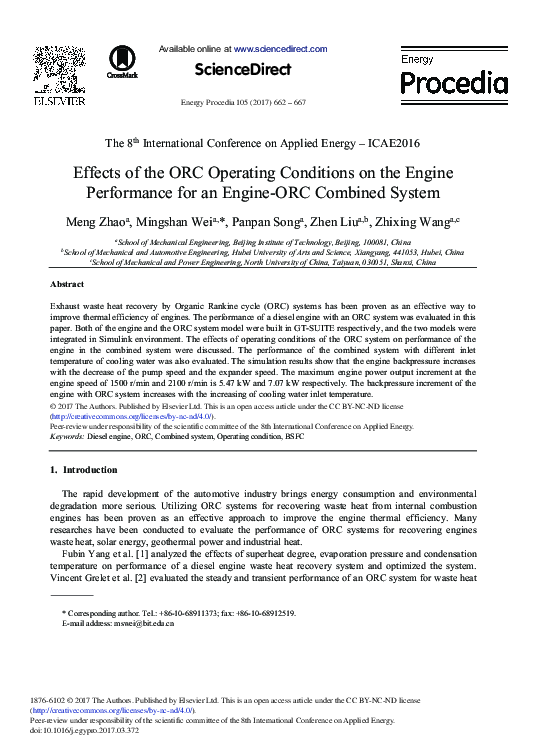 (PDF) Effects of the ORC Operating Conditions on the Engine Performance for an Engine-ORC ...