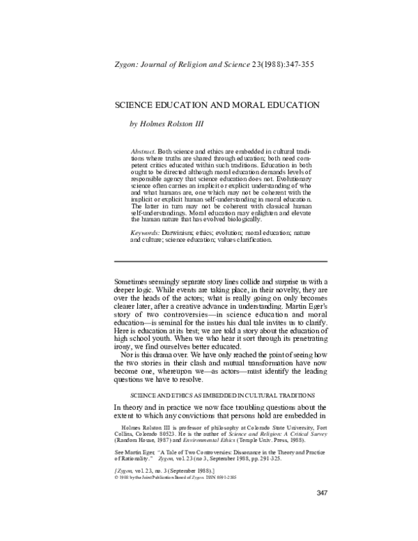 (PDF) Zygon: Journal of Religion and Science 23(1988):347-355 SCIENCE ...