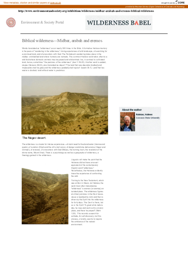 (PDF) Biblical wilderness--midbar, arabah and eremos