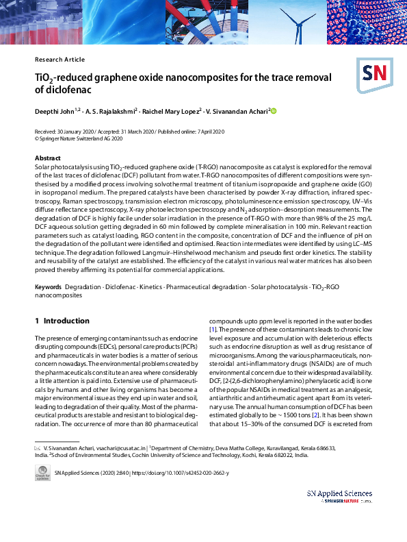 (PDF) TiO2-reduced graphene oxide nanocomposites for the trace removal ...