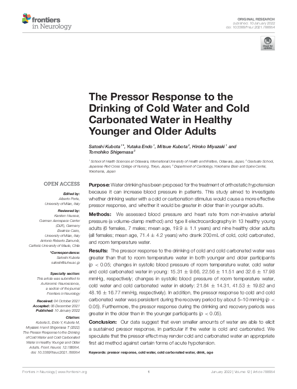 (PDF) The Pressor Response to the Drinking of Cold Water and Cold ...