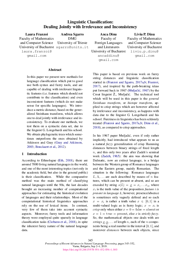 (PDF) Linguistic Classification: Dealing Jointly with Irrelevance and Inconsistency