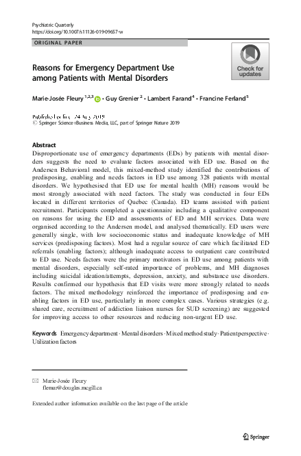 (PDF) Reasons for Emergency Department Use among Patients with Mental ...