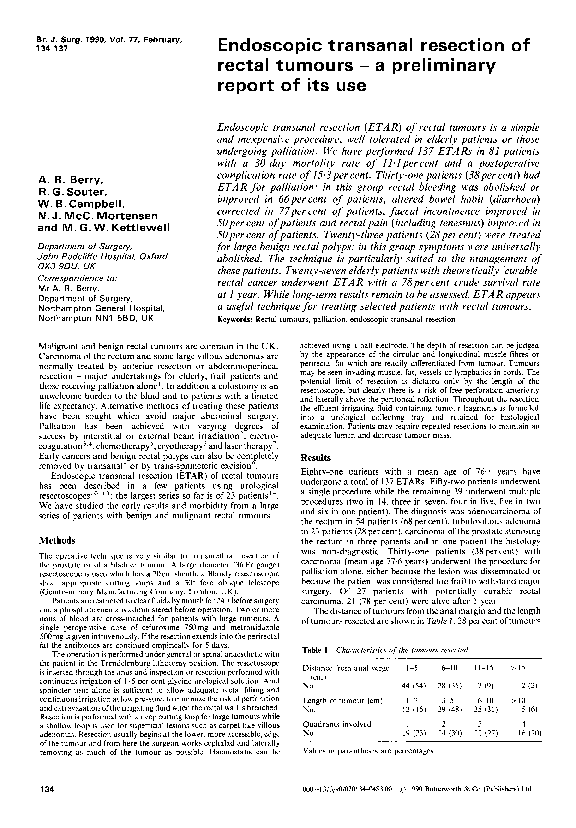 (PDF) Endoscopic transanal resection of rectal tumours - a preliminary ...