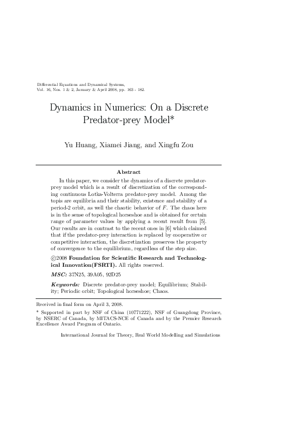 Pdf Dynamics In Numerics On A Discrete Predator Prey Model
