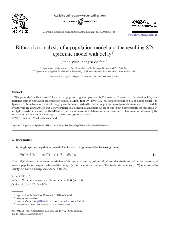 Pdf Bifurcation Analysis Of A Population Model And The Resulting Sis
