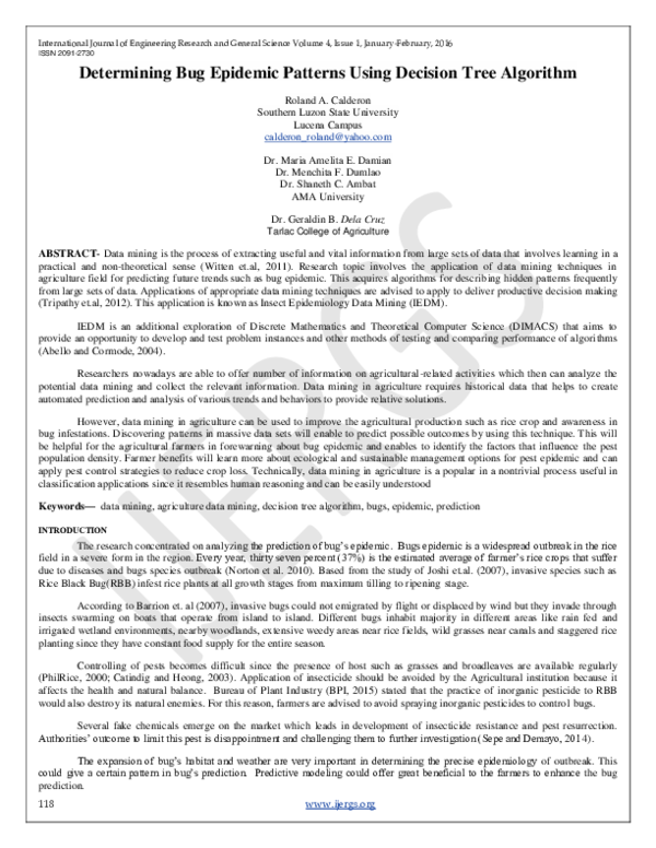 Pdf Determining Bug Epidemic Patterns Using Decision Tree Algorithm Roland Jonas A Calderon