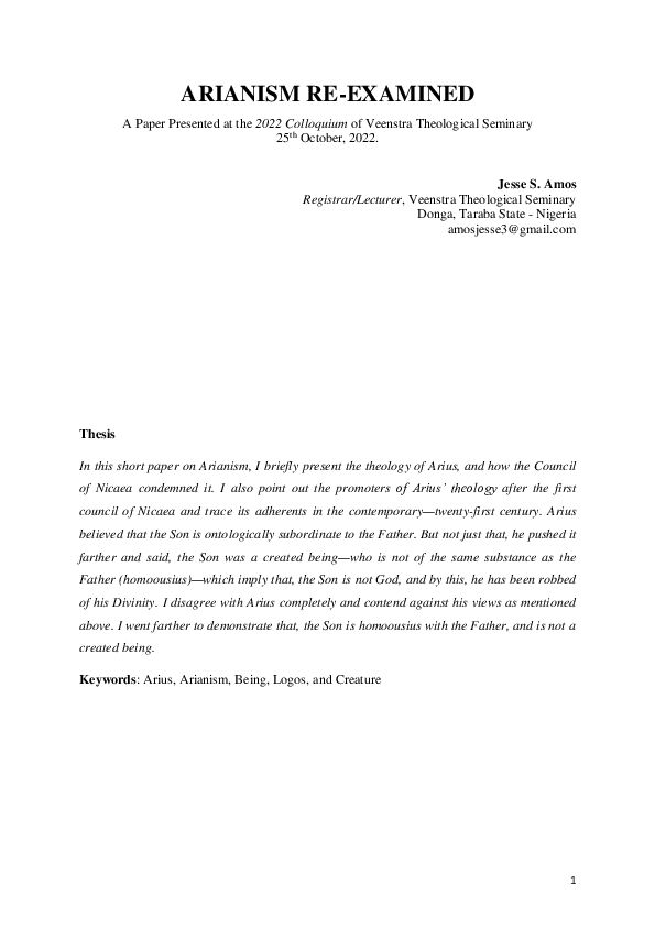 (PDF) Arianism Paper