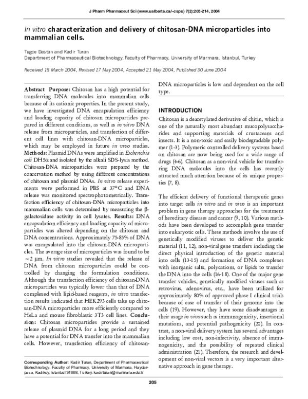 (PDF) In vitro characterization and delivery of chitosan-DNA microparticles into mammalian cells ...