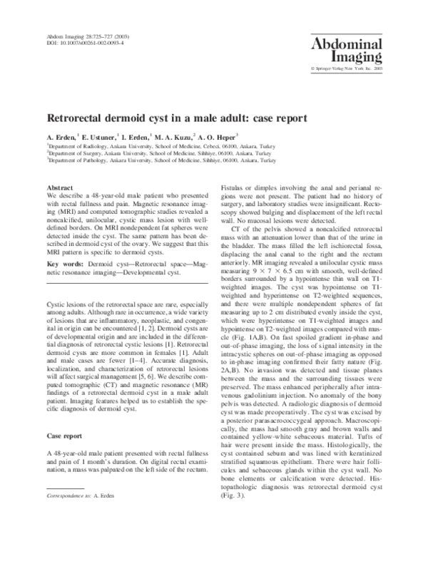 (PDF) Retrorectal dermoid cyst in a male adult: case report