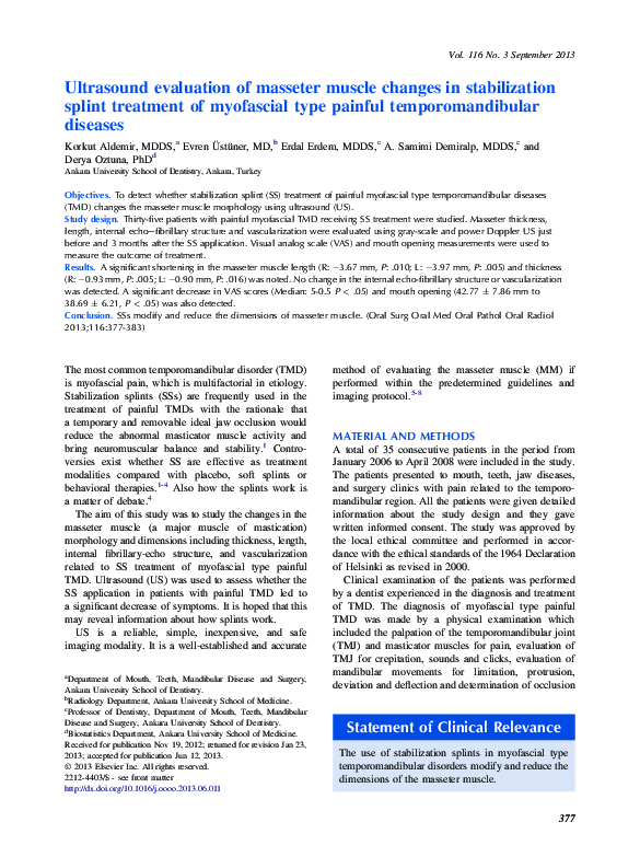 (PDF) Ultrasound evaluation of masseter muscle changes in stabilization ...