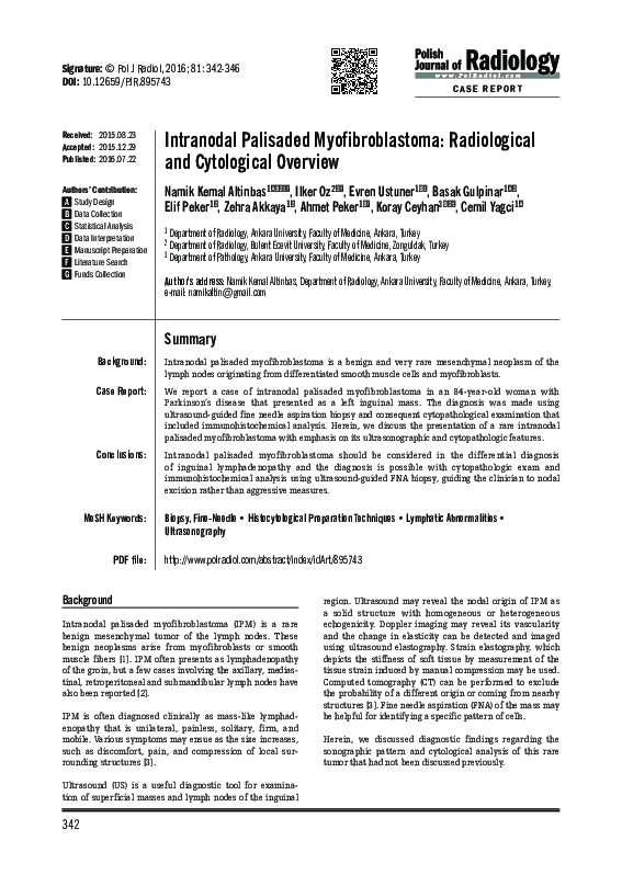 (PDF) Intranodal Palisaded Myofibroblastoma: Radiological and ...