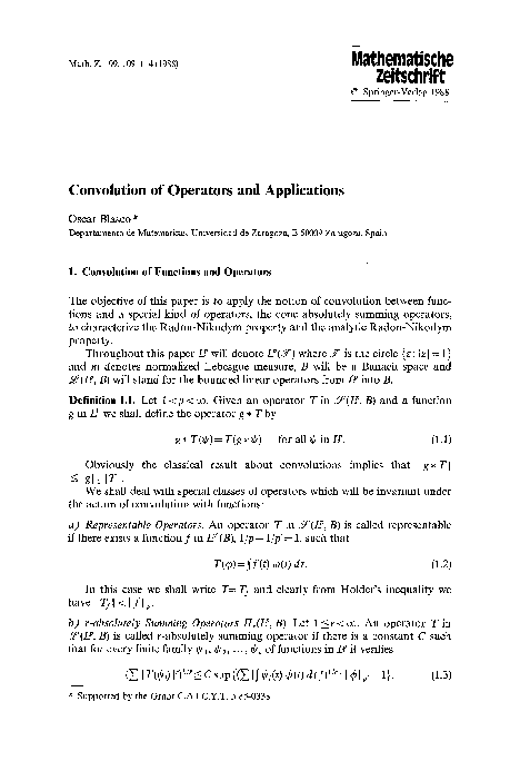 Pdf Convolution Of Operators And Applications