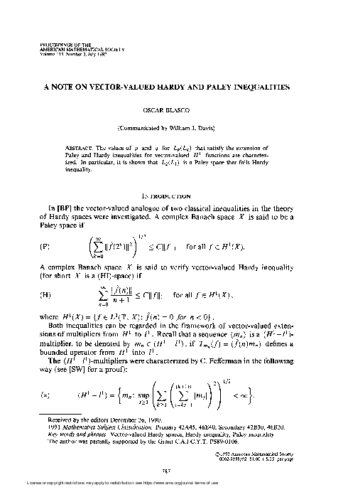 (PDF) A note on vector-valued Hardy and Paley inequalities
