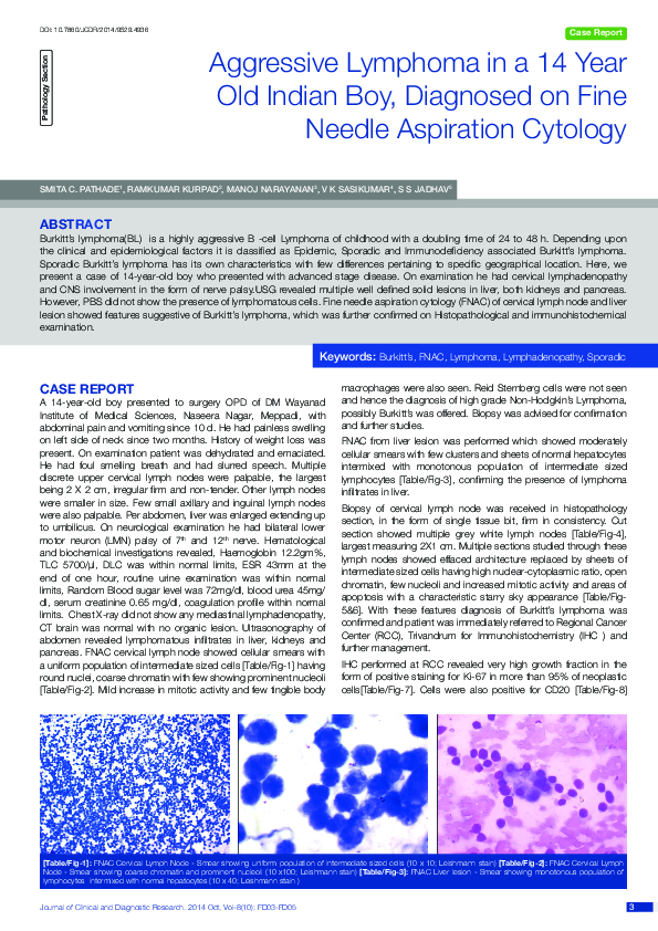 (PDF) Aggressive Lymphoma in a 14 Year Old Indian Boy, Diagnosed on ...