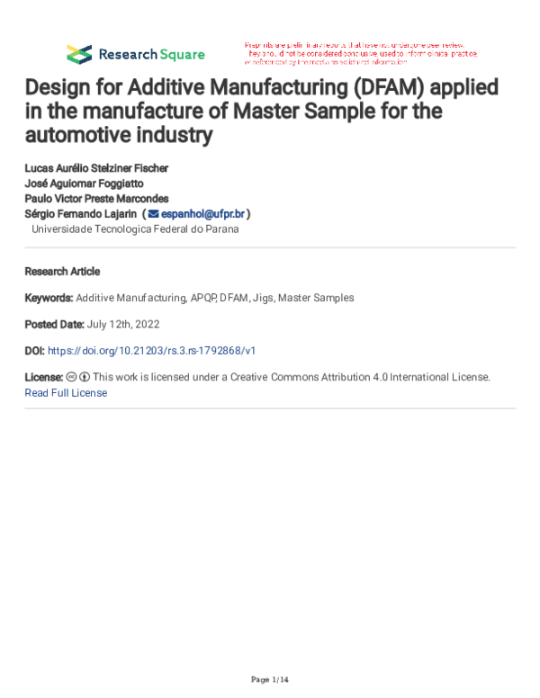 (PDF) Design for Additive Manufacturing (DFAM) applied in the ...