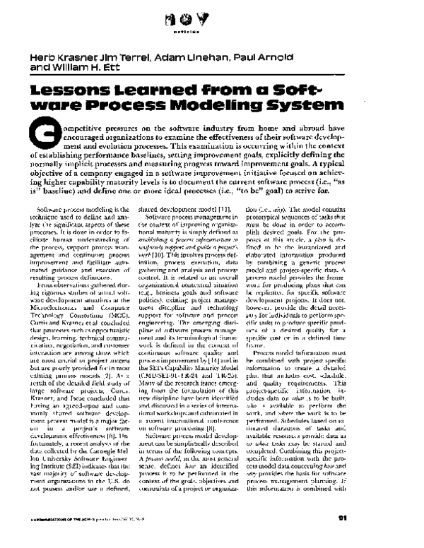 (PDF) Lessons learned from a software process modeling system