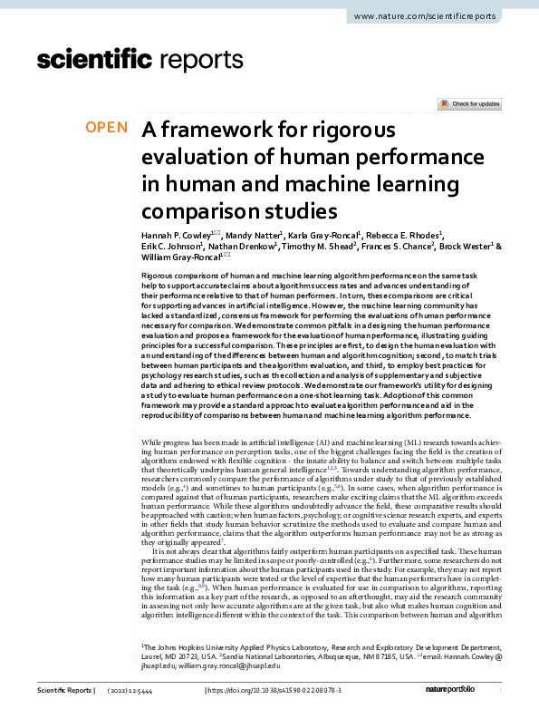 (PDF) A framework for rigorous evaluation of human performance in human ...
