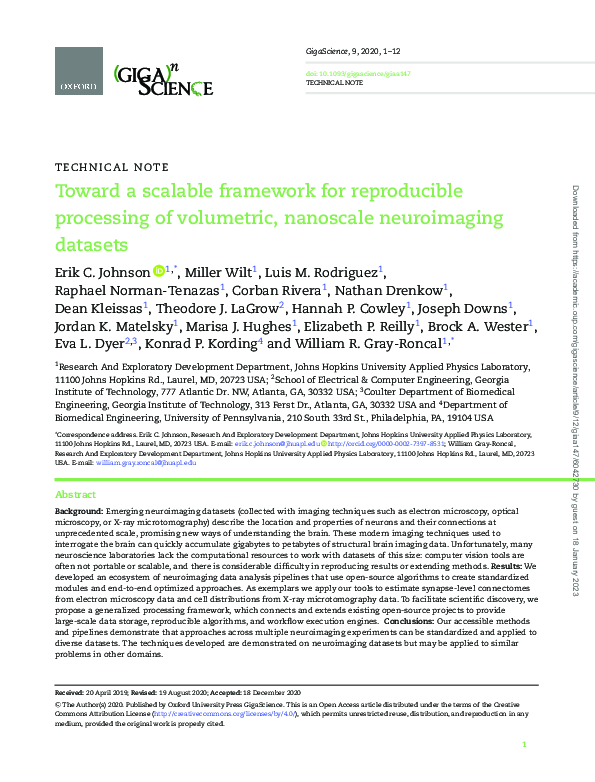(PDF) Toward a scalable framework for reproducible processing of volumetric, nanoscale ...