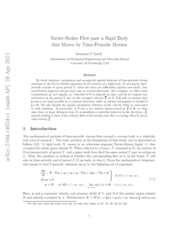 (PDF) Navier–Stokes Flow Past a Rigid Body That Moves by Time-Periodic ...