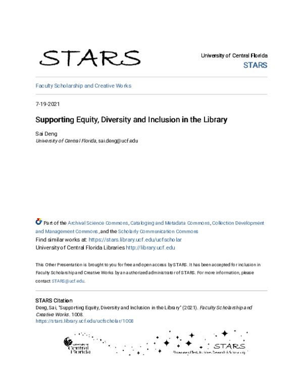 (PDF) Supporting Equity, Diversity and Inclusion in the Library