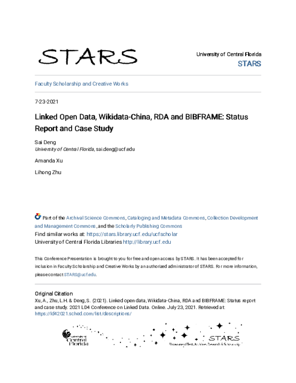 (PDF) Linked Open Data, Wikidata-China, RDA and BIBFRAME: Status Report ...