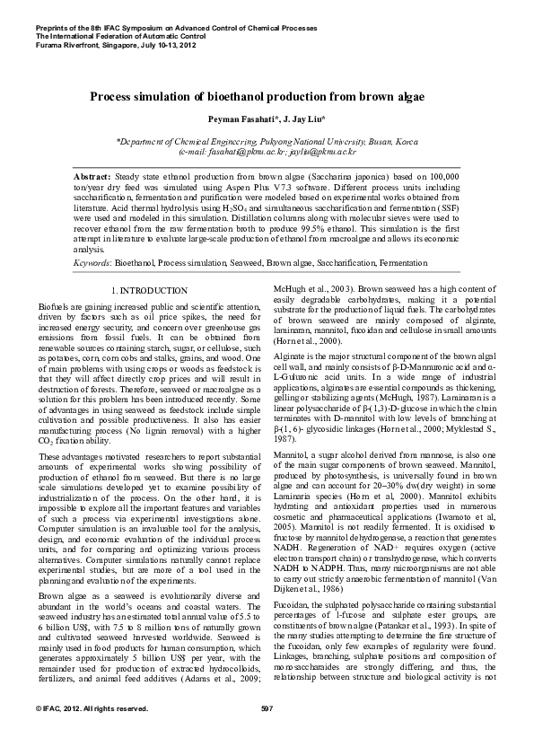 (PDF) Process simulation of bioethanol production from brown algae