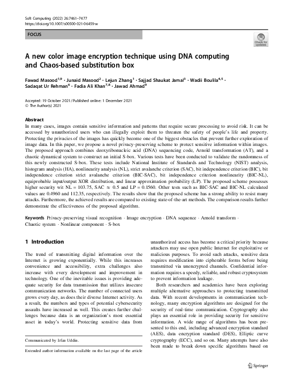 (PDF) A new color image encryption technique using DNA computing and Chaos-based substitution box