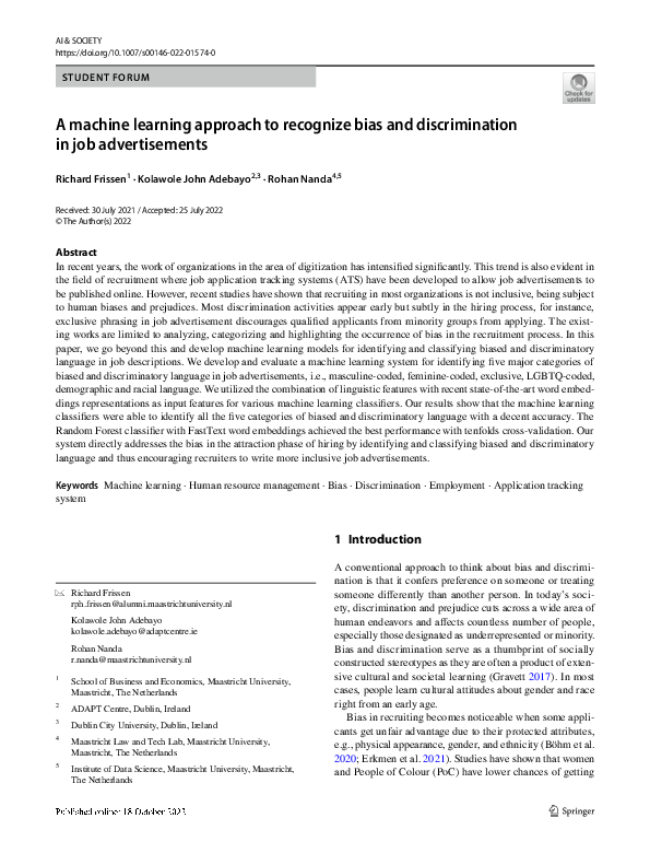 (PDF) A machine learning approach to recognize bias and discrimination ...